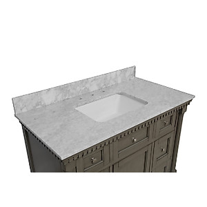 Sydney 42-inch Bathroom Vanity (Carrara/Weathered Gray): Includes Weathered Gray Cabinet with Authentic Italian Carrara Marble Countertop and White Ceramic Sink
