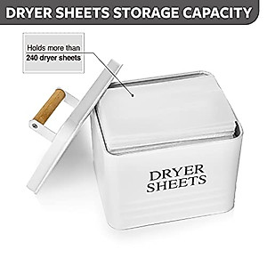 Calindiana Modern Farmhouse Metal Laundry Dryer Sheets Holder Fabric Softener Dispenser with Lid for Laundry Room Decor and Accessories and Space Saving Laundry Room Organization and Storage, White