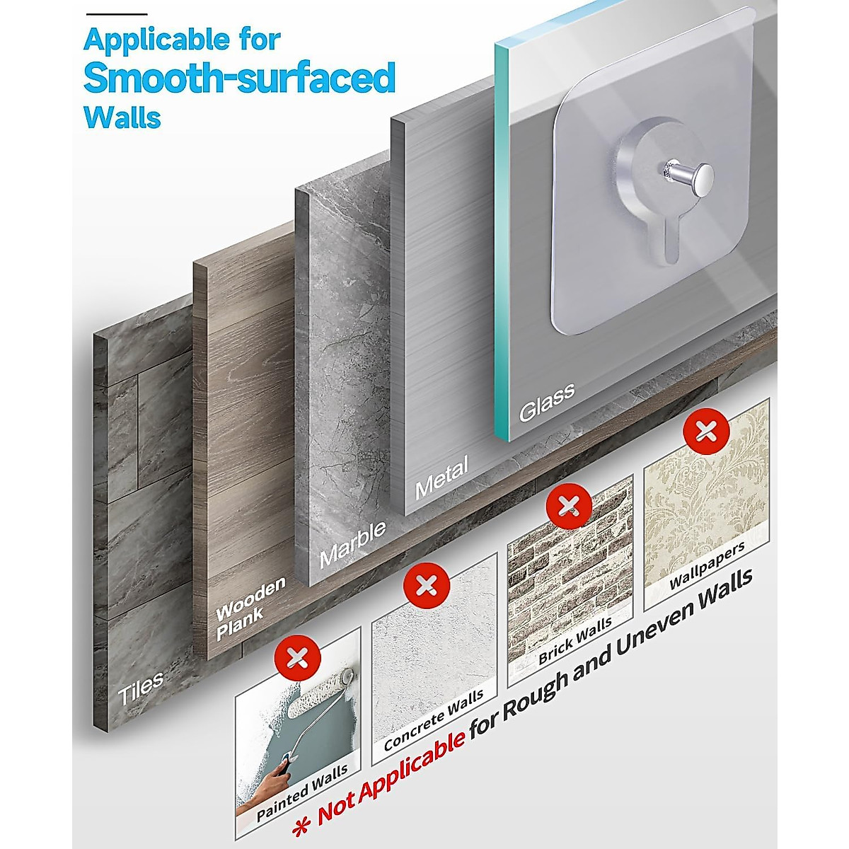 VESTURA Adhesive Wall Hooks for Wall Without Drilling, Self Adhesive Hooks for Wall Heavy Duty Strong Nail Free for Hanging Photo Frame, Wall Clock, Kitchen Accessories Items(Round Hook - 15)