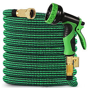 150 ft Expandable Garden Hose - New Flexible Water Hose 150ft with 10 Pattern Spray Nozzle, 3/4 Solid Brass Connectors, Retractable Latex Core - Lightweight Expanding Hose