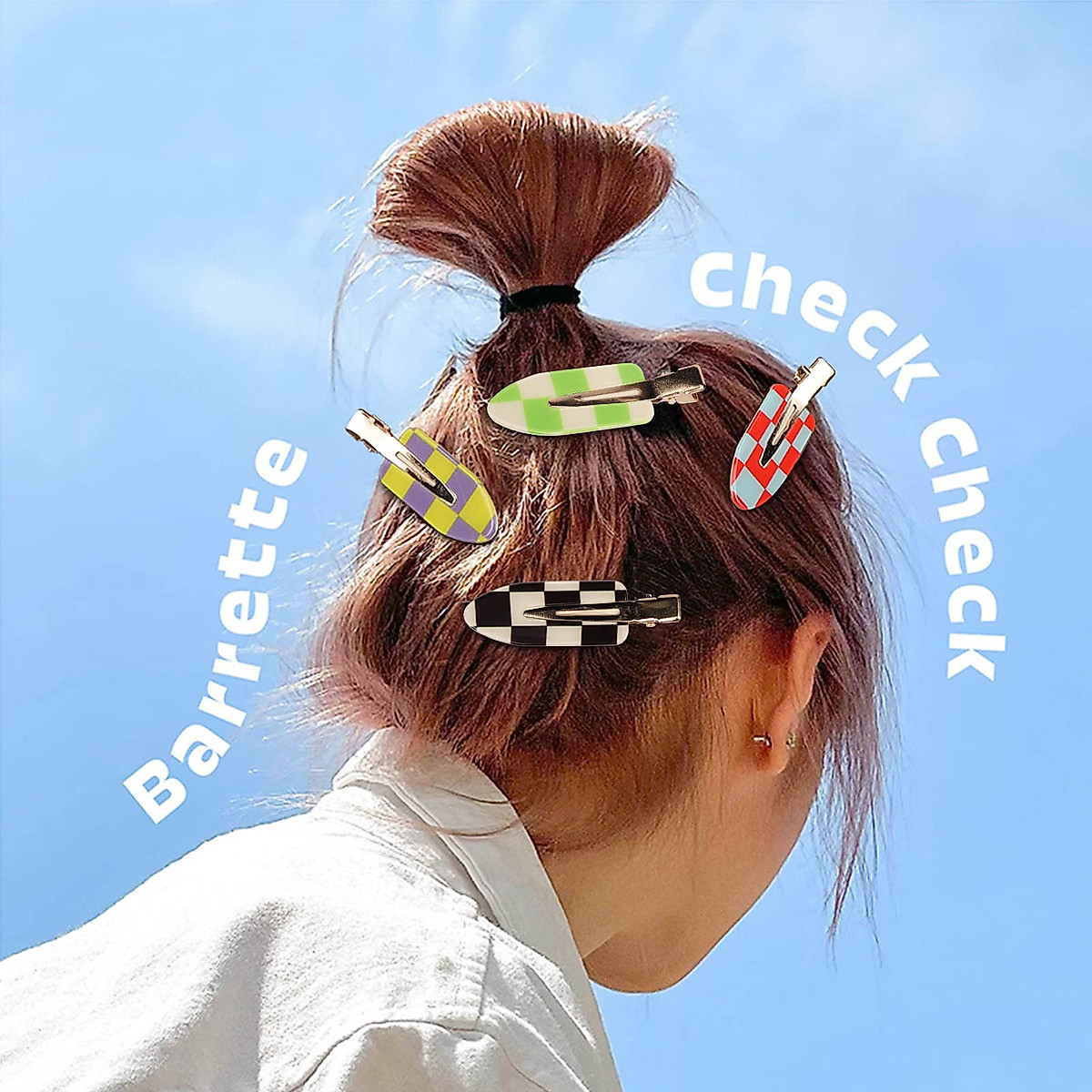 Magicsky 10PCS No Bend Hair Clips, Acrylic Flat Styling No Crease Pins, Bang Seamless Duckbill, Barrettes for Makeup, Hairstyle Tool for Women Girls- Checkerboard Checker White Black