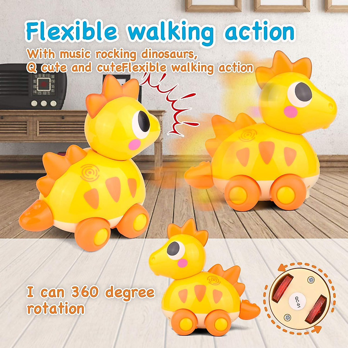 Baby Musical Toys 12 to 18 Months Touch & Go, Dinosaur Learning Crawling Toys for Infant 6-12 Months, Cute Little Toys for 6 7 8 9 10 12 M+ Boy & Girl, Toddler Educational Gifts Toys Age 1 2 Year Old