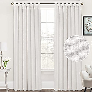 Natural Linen Curtains 84 Inches Long Tab Top Semi Sheer Curtain Drapes Elegant Casual Linen Textured Window Treatments Panels/Drapes, Light Filtering Privacy Added Home Fashion 2 Panels, Off White