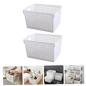 STOBOK 2pcs Box Storage Basket Sundry Organizing Basket Storage Holder Desktop Organizing Holder Cosmetics Organizing Basket Sundry Basket Cosmetics Container Toy Pp White Decorate A4