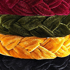 Glamlily 4 Pack Velvet Braided Headbands for Women, Wide, Non-Slip Padded Hair Accessories (4 Colors)
