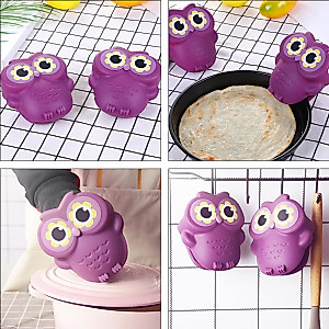 SOLUSTRE 3 Pcs Owl Gloves Microwave Oven Mitt Insulation Pads Mit BBQ Baking Gloves Cute Food Mitten Anti- Skid Silicone Pot Holders Oven Mitts Mini Pinch Purple