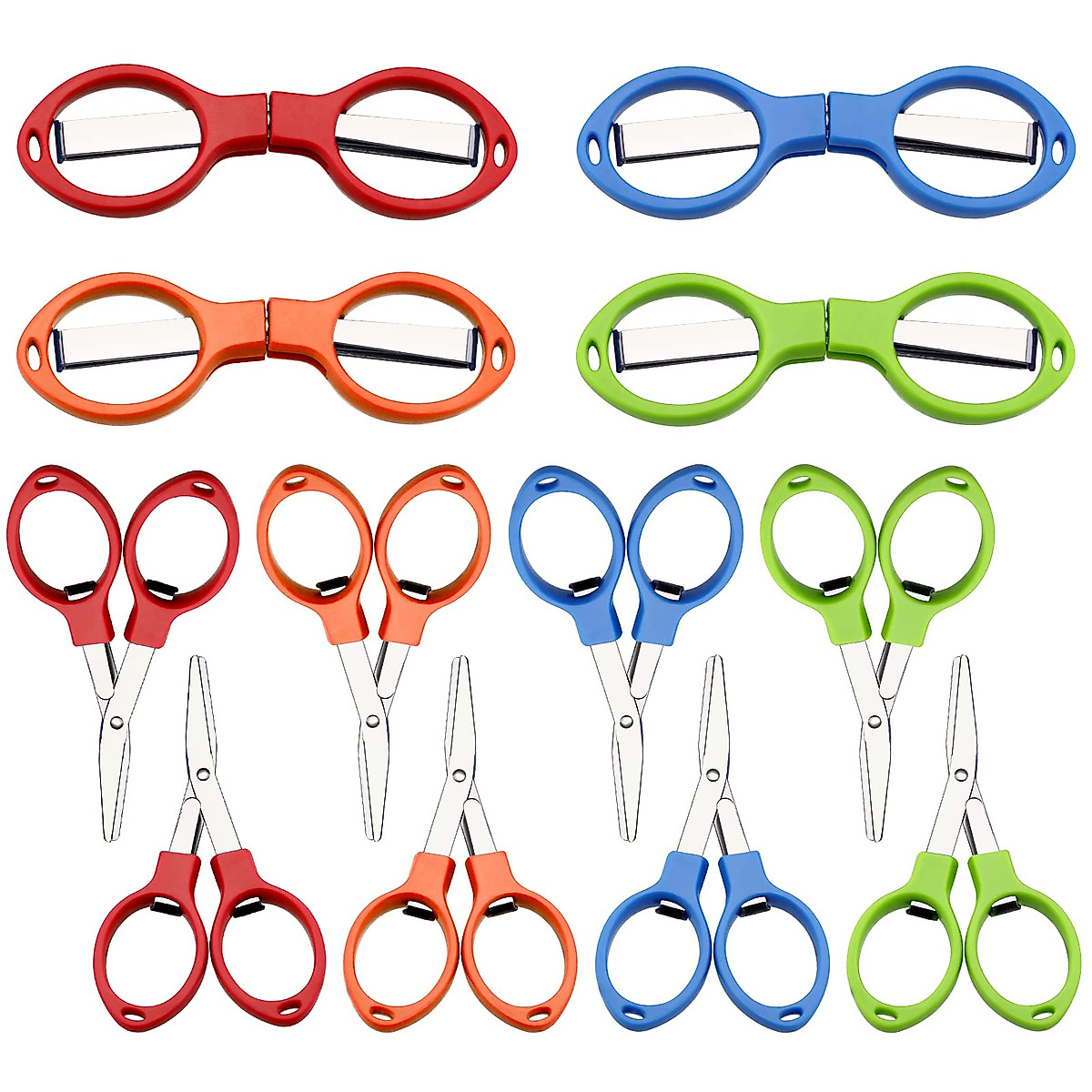 8Pcs Stainless Steel Scissors Folding Christmas Mini Scissor Anti Rust Portable Keychain Scissors Small Glasses Shaped Compact Shear Telescopic Cutter for Travel School Office