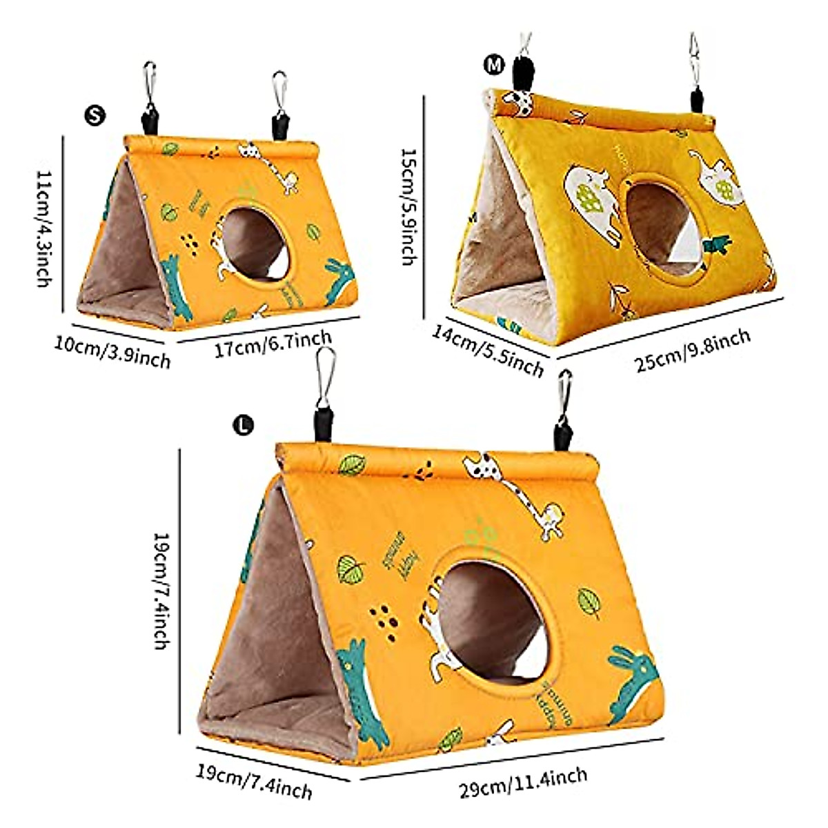 AIRUIFENG Winter Warm Bird Nest House Tent Parrot Hanging Hammock Toy for African Greys Cockatoo Eclectus Amazon Parakeet Cockatiel Conure Budgie Lovebirds Canary Finch Cage Perch (M, Yellow)
