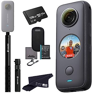 Insta360 ONE X2 360 Camera with Touchscreen - 5.7K30 360 Video, Front Steady Cam Mode, 18MP 360 Photo + InstaPano | Bundle Includes Bullet Time Kit & 128GB Memory Card (3 Items)