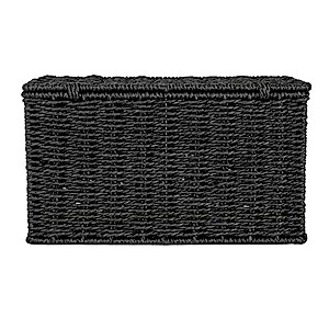 Household Essentials Small Handwoven Paper Rope Wicker Basket with Lid, Black