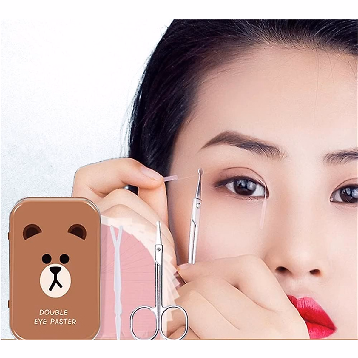 Double eyelid tape Eyelid Tape Invisible Eye Stickers Double Sided Tape Invisible Eyelid Lifter Strips for Hooded, Droopy, Uneven, Mono-eyelids (with Fork rods, Scissors）
