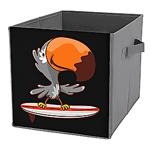 Funny Toucan Surfing Board Canvas Collapsible Storage Bins Cube Organizer Baskets with Handles for Home Office Car