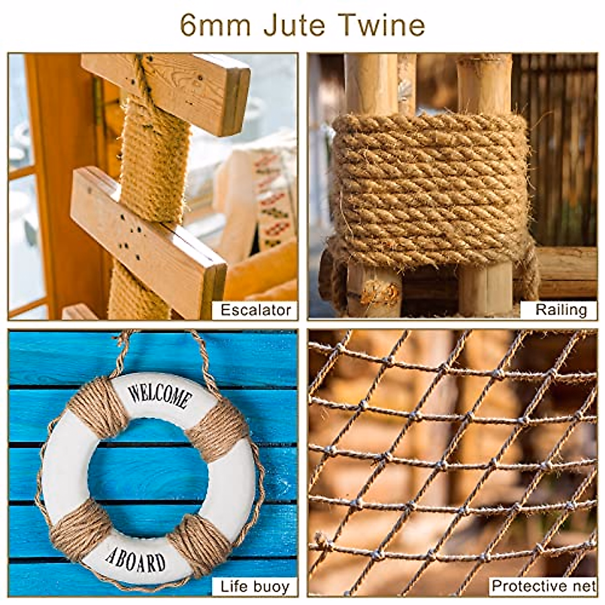Handyman Crafts Natural Jute Twine Hemp Rope (1.5mm/2mm/3mm/6mm) Durable String for Handmde Crafts,Gardening Applications,Home Gardening,Cat Scratching Post,Gift Packaging. (3mm*328ft)