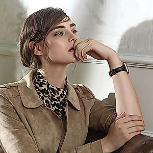 WFEAGL Leather Bands Compatible with Apple Watch Band 38mm 40mm 41mm Women, Top Grain Leather Strap Slim & Thin Replacement Wristband for iWatch Ultra SE & Series 8 7 6 5 4 3 2 1 (Black/RoseGold)