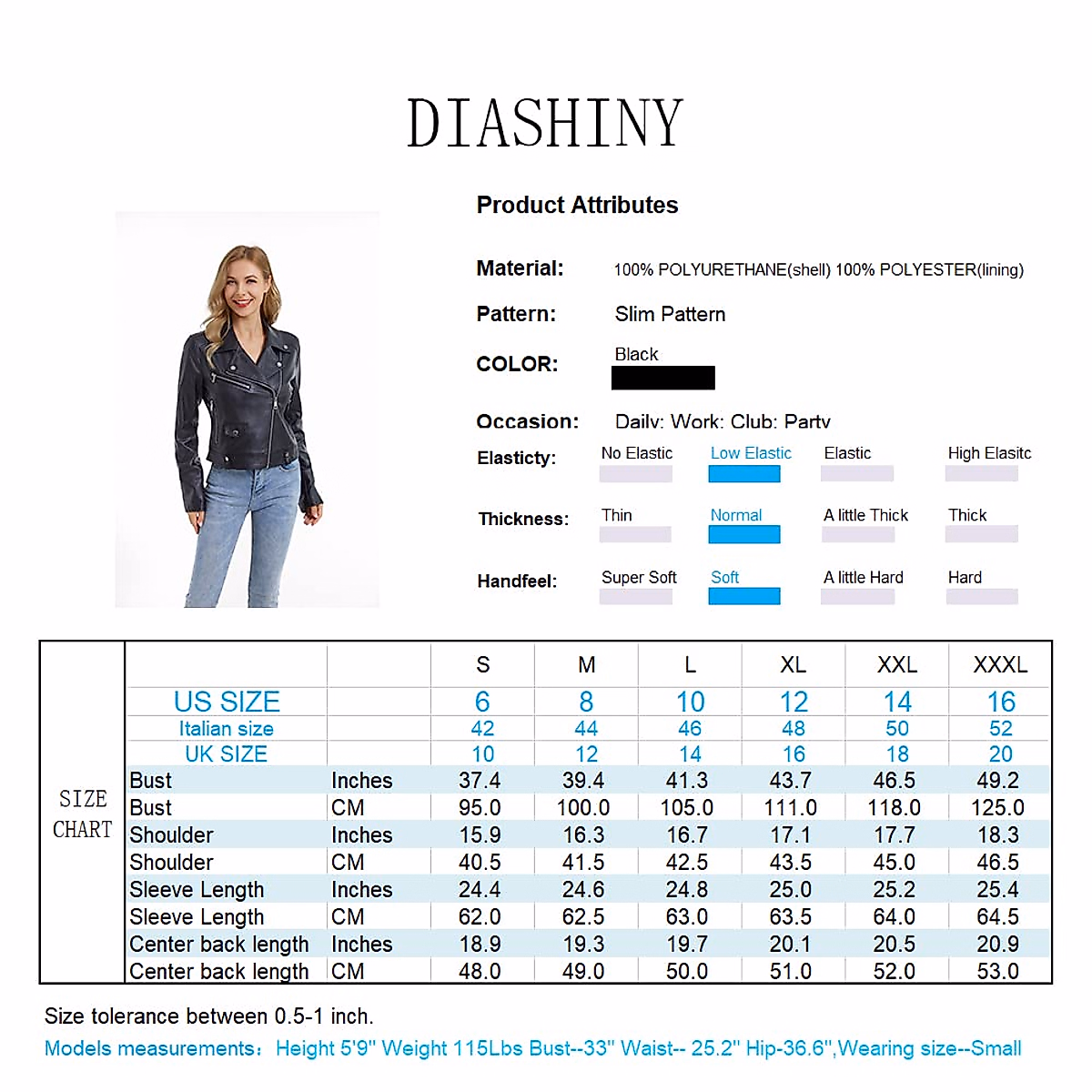 DIASHINY Black Cropped Faux Leather Jacket For Women PU Slim Zip Up Moto Biker Coat Motorcycle Crop Short Jacket 013 Medium