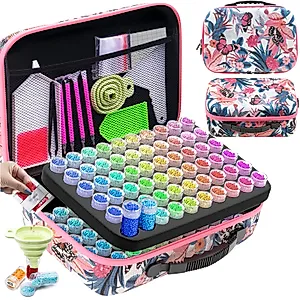 ARTDOT 120 Slots Storage Container for Diamond Art Kits for Adults,Portable Bead Storage Boxes for Diamond Painting Accessories and Tools(Pink)