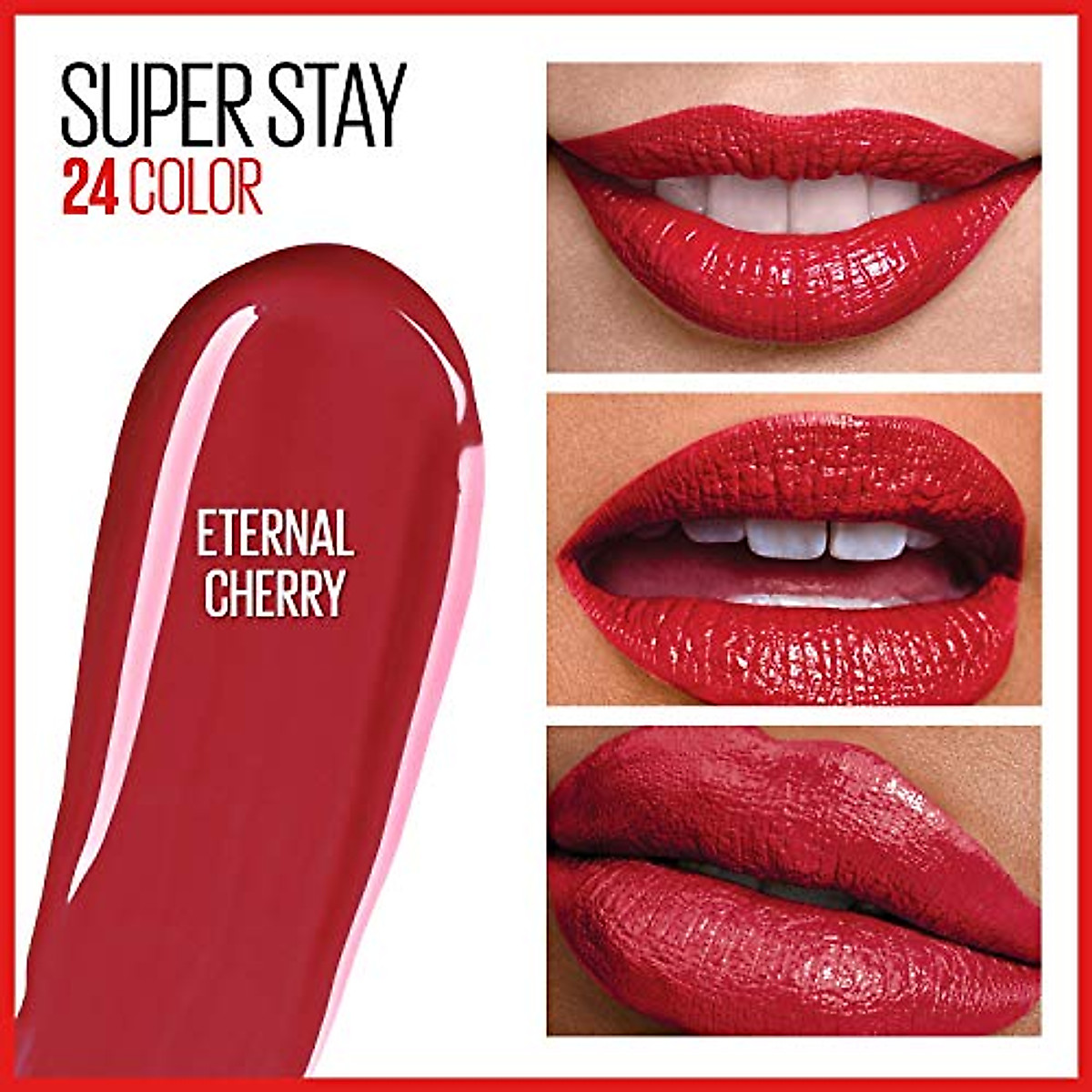 Maybelline Super Stay 24, 2-Step Liquid Lipstick Makeup, Long Lasting Highly Pigmented Color with Moisturizing Balm, Eternal Cherry, Cherry Red, 1 Count