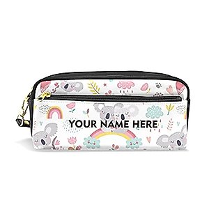Custom Girl Pencil Case Personalized Your Name Text Cute Rainbow Koala Unique Pencil Bag Customized Pencil Pouch for School Students