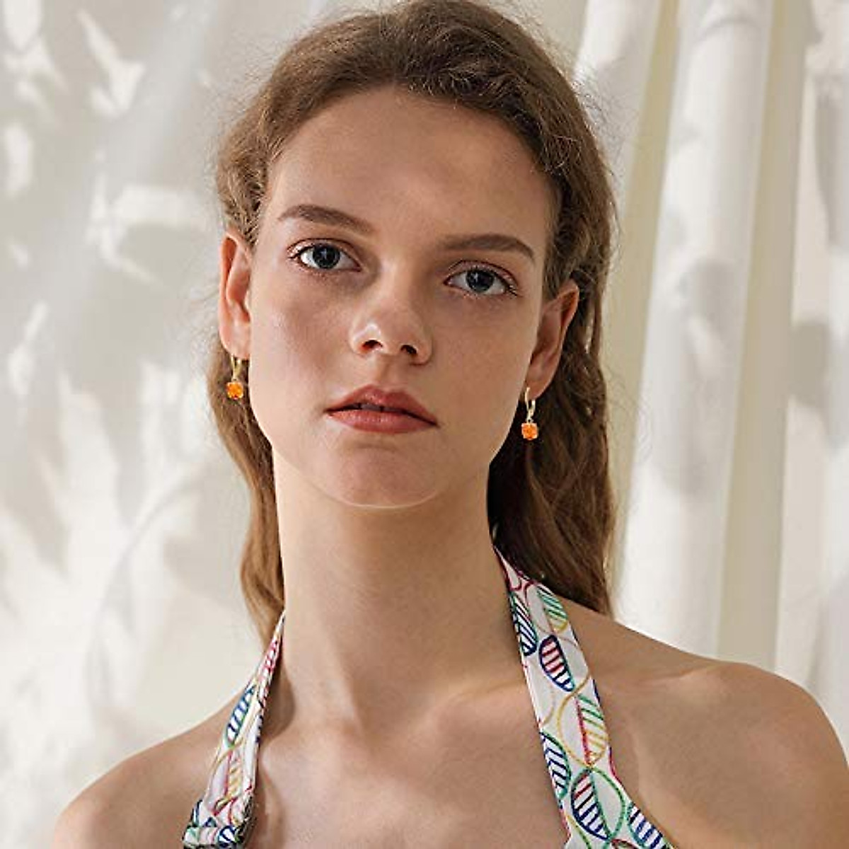 CiNily Gold Plated Dangle Earrings for Women Ladies Leverback Yellow Opal Drop Earrings