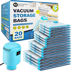 20 Pack Vacuum Storage Bags with Electric Pump, (4 Jumbo/4 Large/ 4 Medium/ 4 Small/ 4 Roll) Vacuum Sealed bags for clothing, Comforters, Blankets, Bedding - Space Saver Vacuum Storage Bags