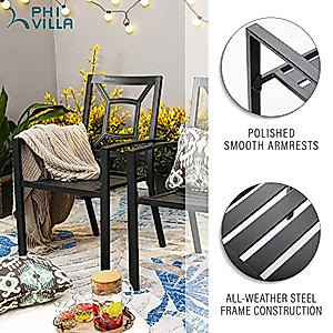 PHI VILLA 7 Piece Outdoor Dining Table Set, 61"x37" Rectangular Dining Table with Wood Top & 1.56” Umbrella Hole and 6 Metal Chairs for Patio, Deck