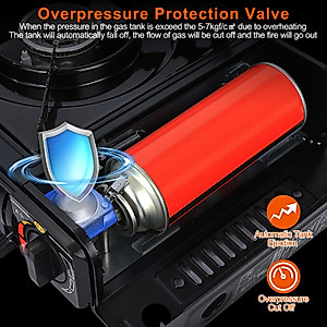 3300W Portable Camping Dual Fuel Stove, Butane & Propane Compatibility, Piezo Electric Ignition Single Burner, Automatic Tank Ejection Overpressure Cut Off Carry Case for Camping Picnic Fishing BBQ RV