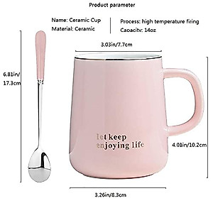 Ceramic Mug Birthday Gifts for Women China Tea Cups with Spoon Coffee Cup Suitable for Making Tea,Cold Drinks,Hot Drinks,Coffee,Etc(Pink,14.5oz)