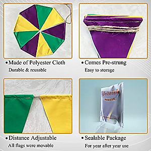 Uniwish Pre-Strung Gold Purple and Green Pennant Banner for Mardi Gras Decorations New Orleans Baby Shower Birthday Bachelorette Party Supplies