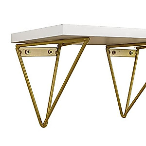 Fixwal 4 Set White Floating Shelves Wall Shelves , Shelves for Wall Decor, White Wall Shelves with Golden Metal Brackets for Bedroom, Living Room, Bathroom, Kitchen, Office Decor