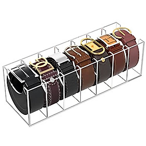 NIUBEE Belt Organizer, Acrylic Belt Storage Holder for The Closet, 7 Compartments Display Case for Tie and Bow Tie