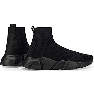 Santiro Walking Shoes for Men Lightweight High Top Sneakers Breathable Knit Socks Athletic Running Shoes Fashion Gym Sports Shoes All Black 12 US