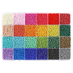 DICOBD 31200pcs 2mm Small Glass Seed Beads, 24 Color Craft Beads for Bracelets Jewelry Making and Crafts, with a Storage Box