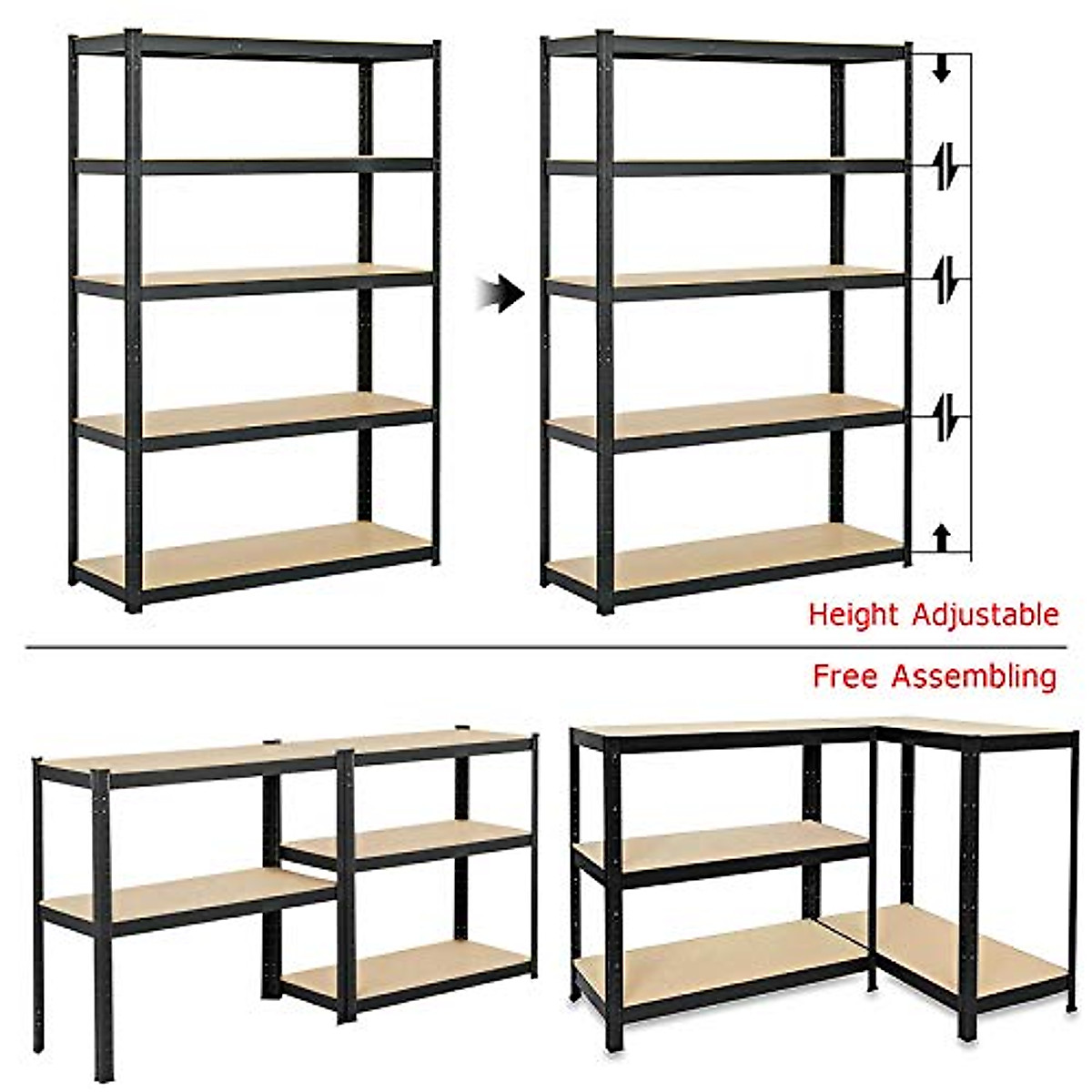 5 Tier Shelving for Garages and Sheds with MDF Boards 1929lb Load Capacity Racking Storage Shelving Unit Plug-in System Shelving Units for Storage Garage Shelving Units (59.1"x27.6"x11.8")