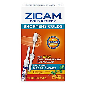 Zicam Cold Remedy Nasal Swabs with Cooling Menthol & Eucalyptus, 20 Count (Pack of 1)