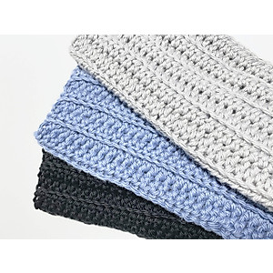 Set of 3 Handmade Crochet Washcloths, 100% cotton washcloths, set of 3, Dish Towels, Dish cloths, Baby washcloths, linen, Black, Blue and Gray Cotton Washcloths