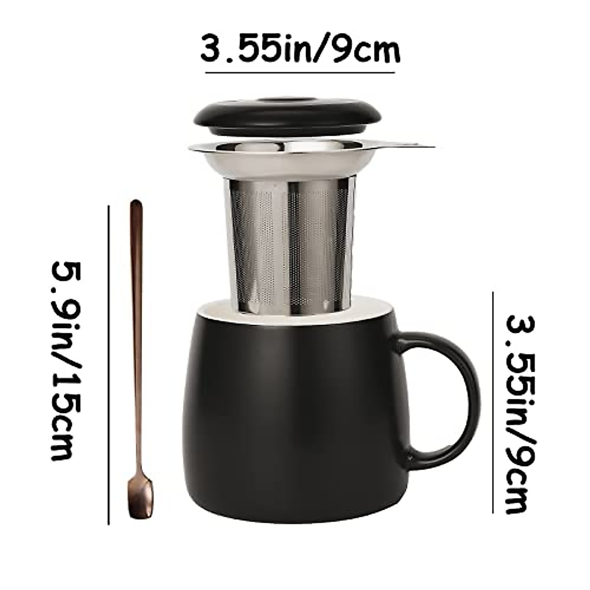 Candiicap Ceramics Tea Cup with Loose Leaf Infuser, Spoon and Lid, 15oz, Large Tea infuser Mug for Tea, Coffee, Milk-Microwave and Dishwasher Safe(15oz,Avocado Green)