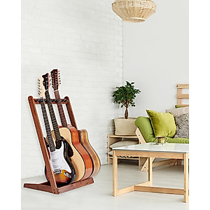 Musbeat Guitar Stand for Multiple Guitars, Hardwood Multi Guitar Stand (3 Acoustic Guitar, 5 Electric or Bass), 5 Guitar Stand Rack for Men, Wooden Floor Guitar Rack Stand Display for Studio, Home