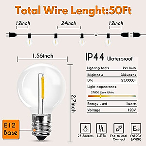 Patio Lights Outdoor Waterproof 50Ft (Connectable Up to 700 Ft) G40 Globe String Lights with 25 Shatterproof Dimmable LED Bulbs Indoor Outdoor Lights for Bistro Cafe Porch Backyard Balcony Garden Tent