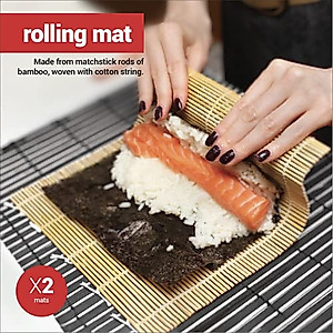 Sushi Making Kit Deluxe - Includes 2 Bamboo Sushi Rolling Mats, Rice Spreader, Rice Paddle, 5 Pairs Chopsticks - 100% Bamboo Home Sushi Maker Kit for Beginners - Great Gift Idea for Chef - Roller Mat