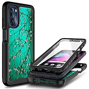 NZND Case for Motorola Moto G Stylus 5G 2022 Case with [Built-in Screen Protector], Full-Body Protective Shockproof Rugged Bumper Cover, Impact Resist Durable Phone Case (Plum Blossom)