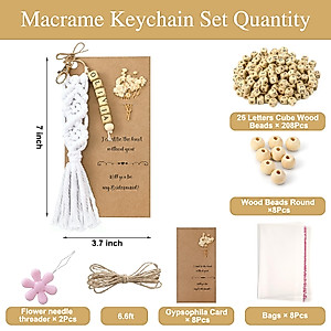 Ferreve 8 Sets Bridesmaid Proposal Gift Boho Macrame Keychains DIY Name Craft Keychain Making Bridesmaid Bridal Shower(White)