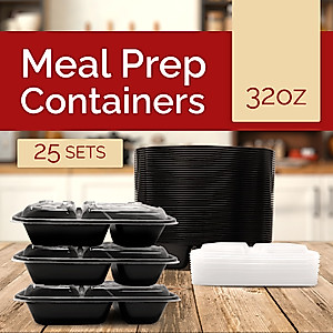 Reli. Meal Prep Containers 32 oz (25 Pack) 2 Compartment Meal Prep Containers Reusable, Microwave Safe | Plastic Togo Box for Food | Boxes for Takeout, To Go, Leftover, Food