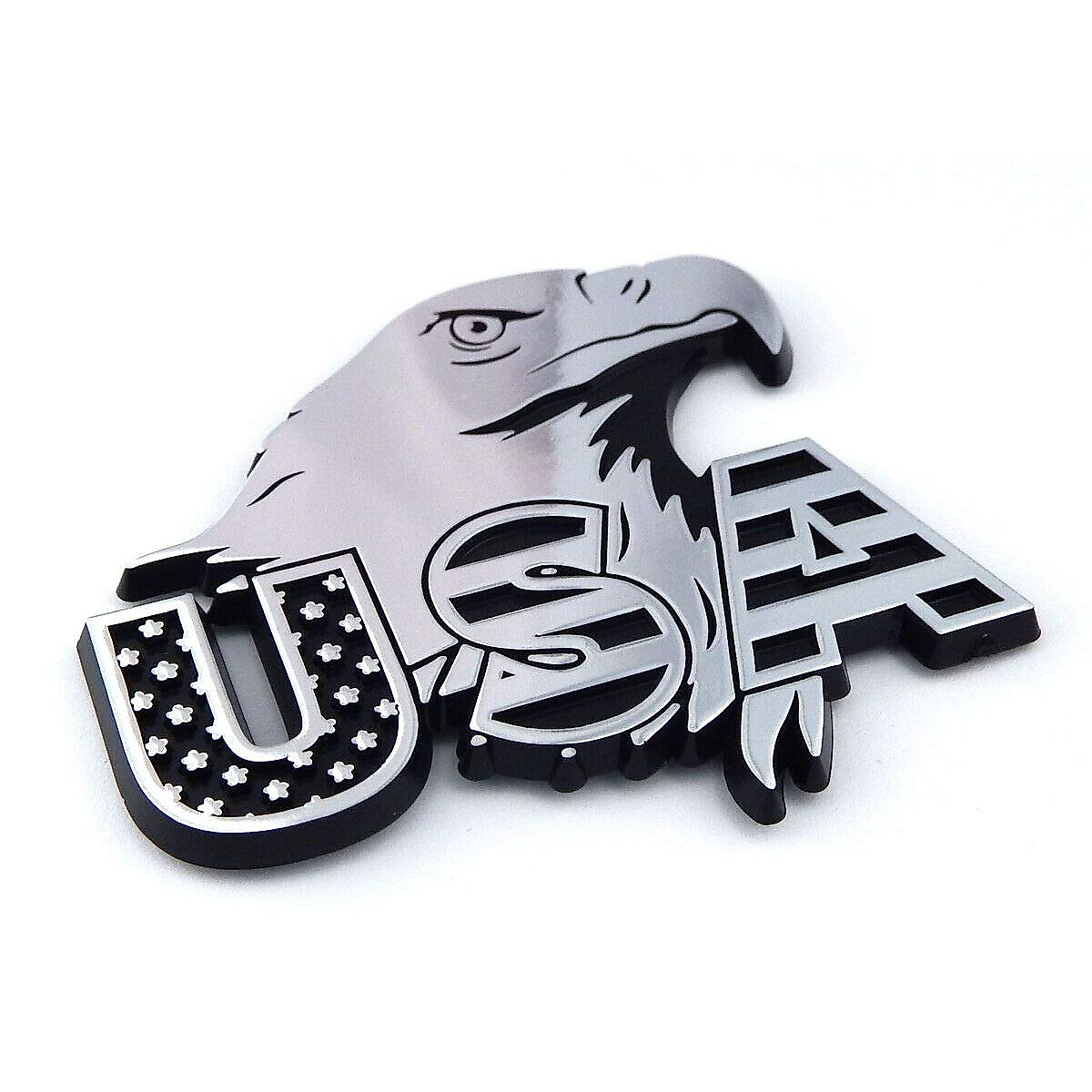USA American Eagle Flag Black with Chrome Eagle Plastic car Emblem Decal 3"