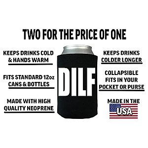 Funny DILF Collapsible Beer Can Bottle Beverage Cooler Sleeves 2 Pack