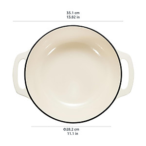 Amazon Basics Enameled Cast Iron Round Dutch Oven with Lid and Dual Handles, Heavy-Duty, 6-Quart, White