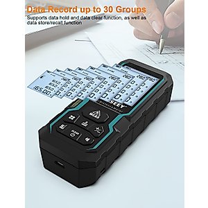 Laser Measure with Digital Angle Display, Mileseey by RockSeed 165 Feet with Electronic Level Control,M/in/Ft Unit Switching Backlit LCD and Pythagorean Mode, Measure Distance, Area, Volume