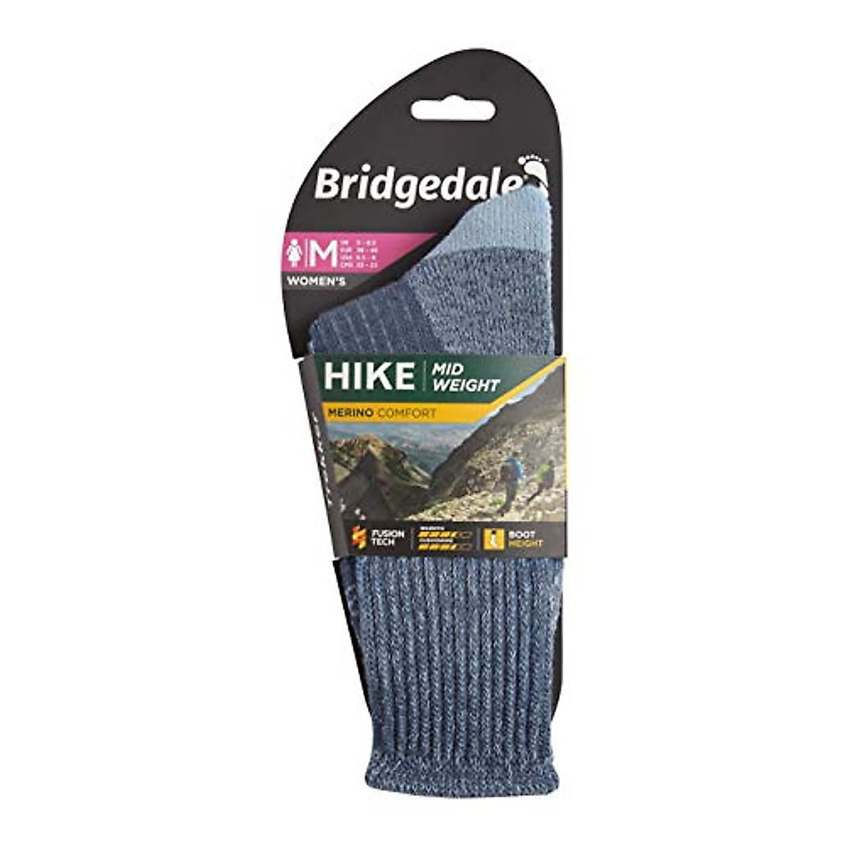Bridgedale Women's Hike Midweight Boot Height- Merino Comfort Socks, Blue, Small