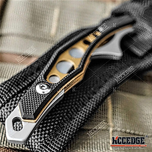 Tactical Knife Hunting Knife Survival Knife 7.25" Fixed Blade Knife With Hybrid Blade Camping Accessories Camping Gear Survival Kit Survival Gear Tactical Gear 79224 (Black / Gold)