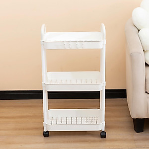 Gagee 3 Tier Rolling Cart with Wheels and Handle,Rolling Storage Cart for Office, Living Room, Laundry Room,Kitchen,Bathroom,White