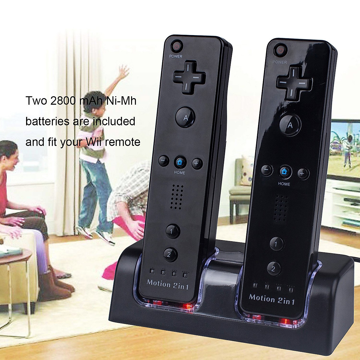 Dual Charger Dock for Wii Remote, TechKen Remote Control Charger Docking Station with 2 Rechargeable Batteries Comaptible with Nintendo Wii Rometo Control